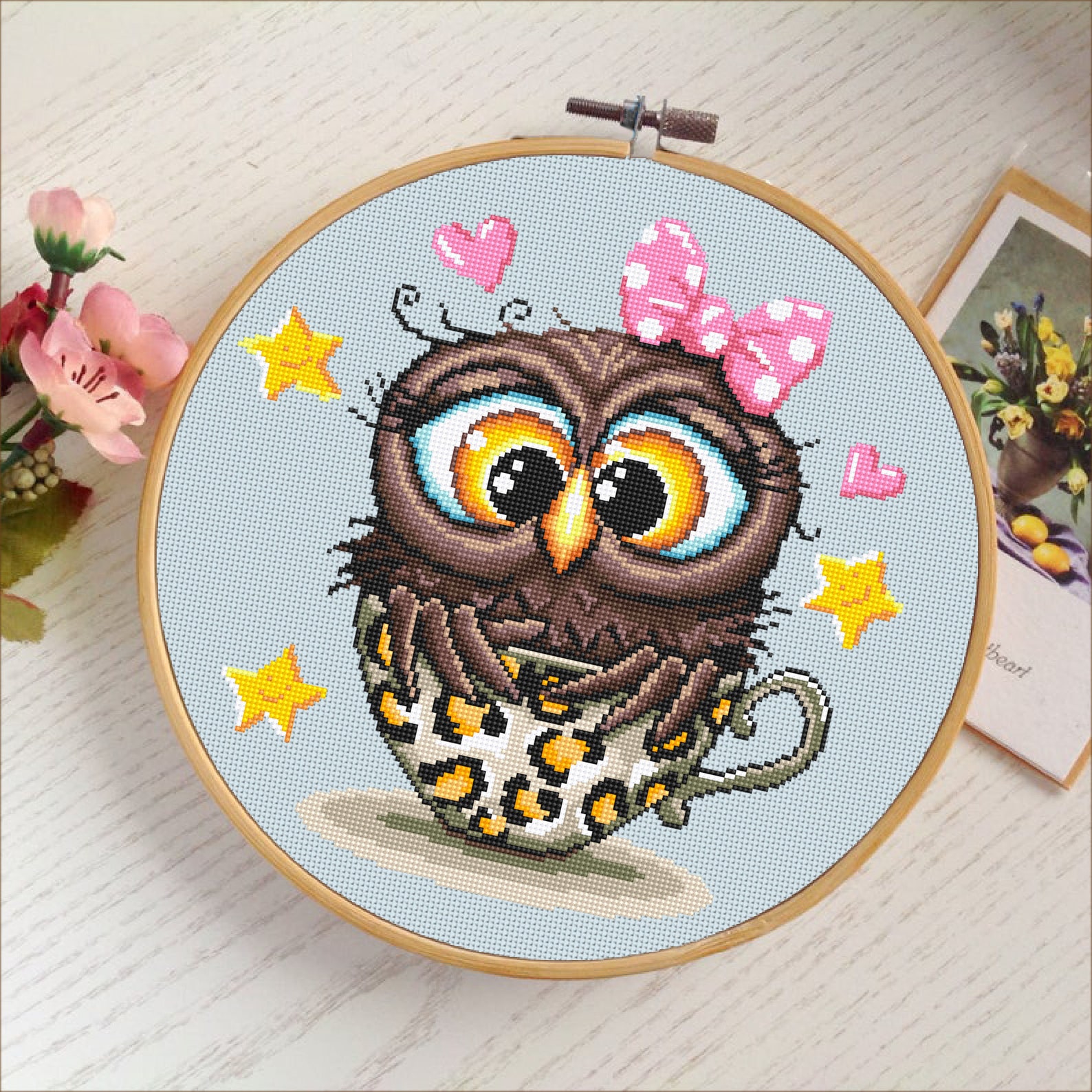 Cute Owl Cross Stitch Pattern Digital PDF Leopard Print Cup | Etsy