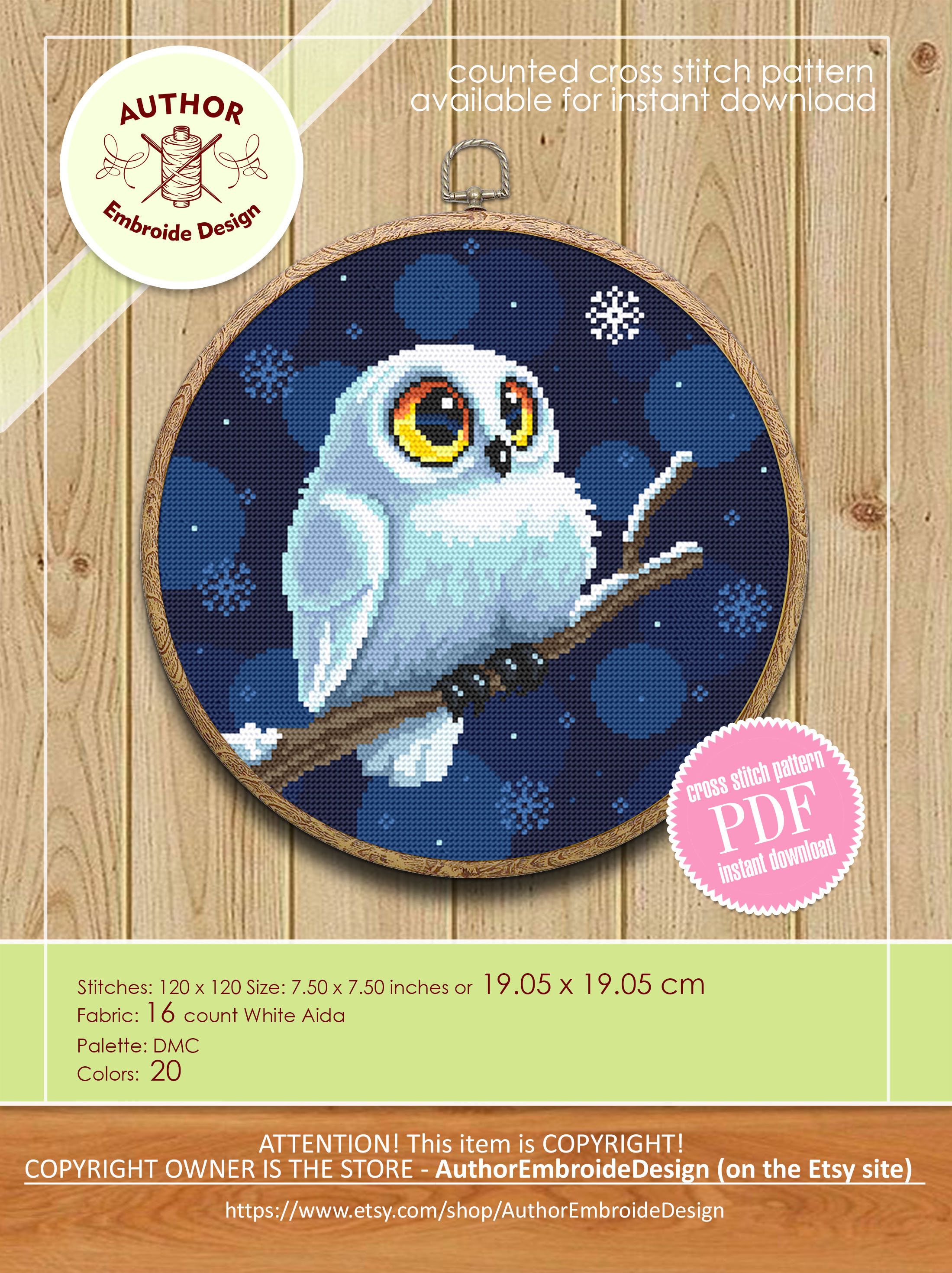 Christmas Owl Cross Stitch Pattern Download PDF Cute Snowy Owl - Etsy