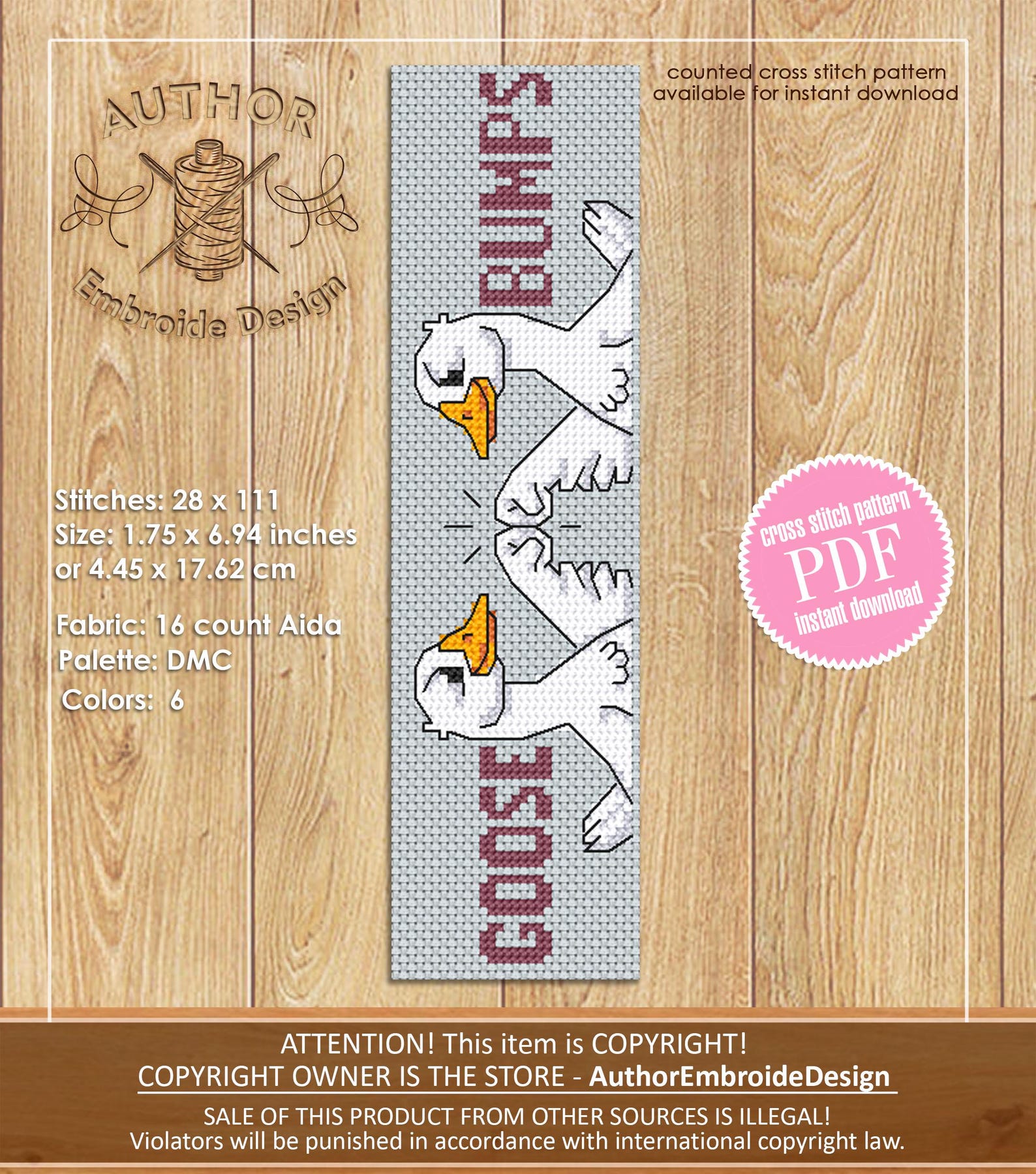 Goose Bumps Bookmark Cross Stitch Pattern PDF Download Silly Goose ...