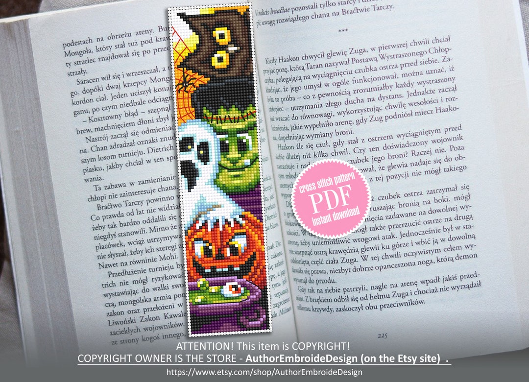 Halloween Bookmark Cross Stitch Pattern Download PDF Handmade Bookmark ...
