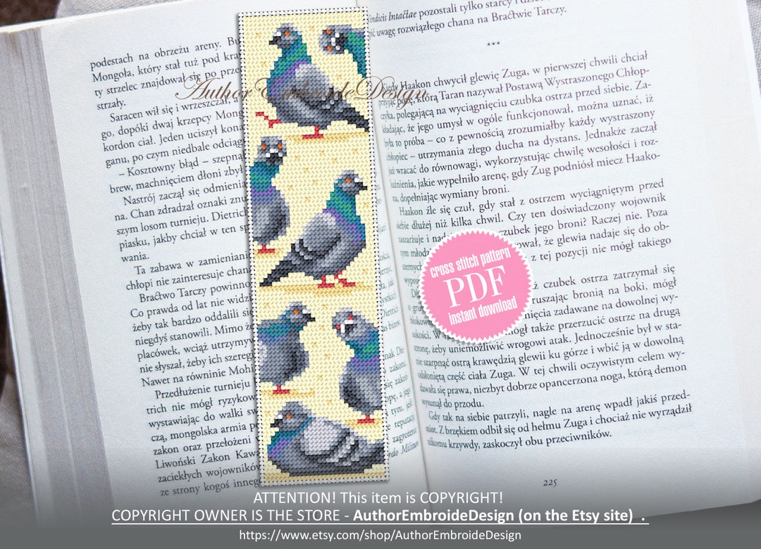 Pigeon Bookmark Cross Stitch Pattern Download PDF Small Pigeons Cross ...