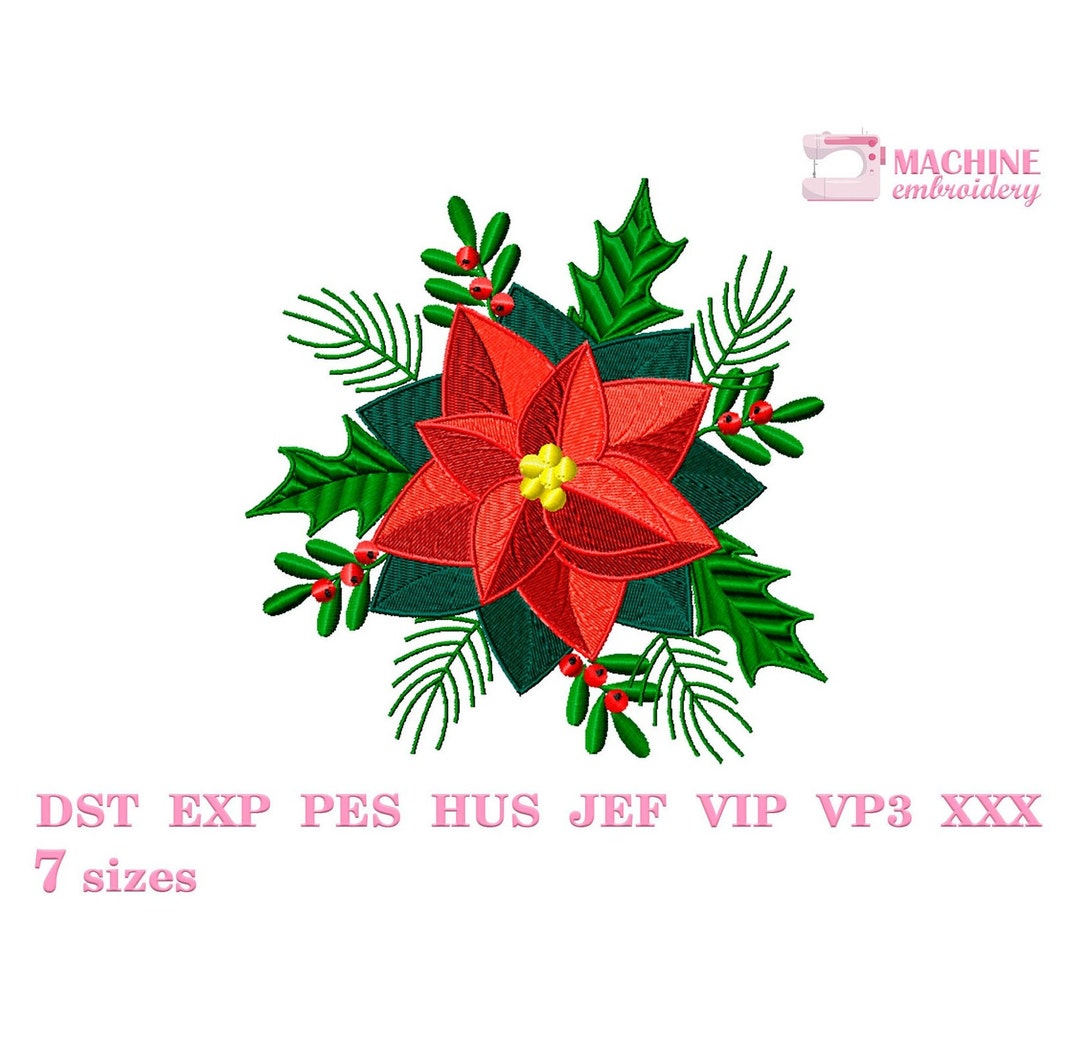 Christmas Poinsettia Embroidery Design Machine Embroidery Pattern 7 ...