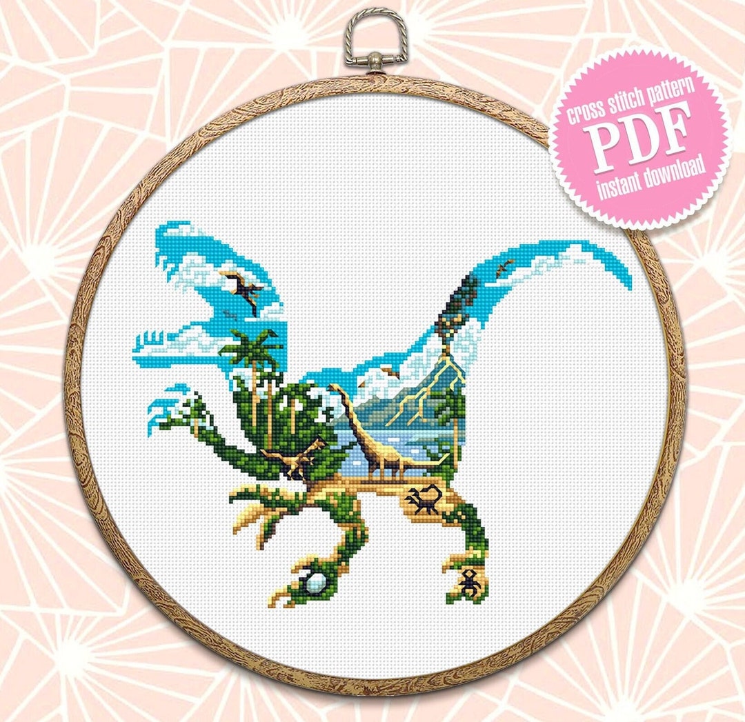 Dinosaur Silhouette Cross Stitch Pattern PDF Instant Download Ancient ...