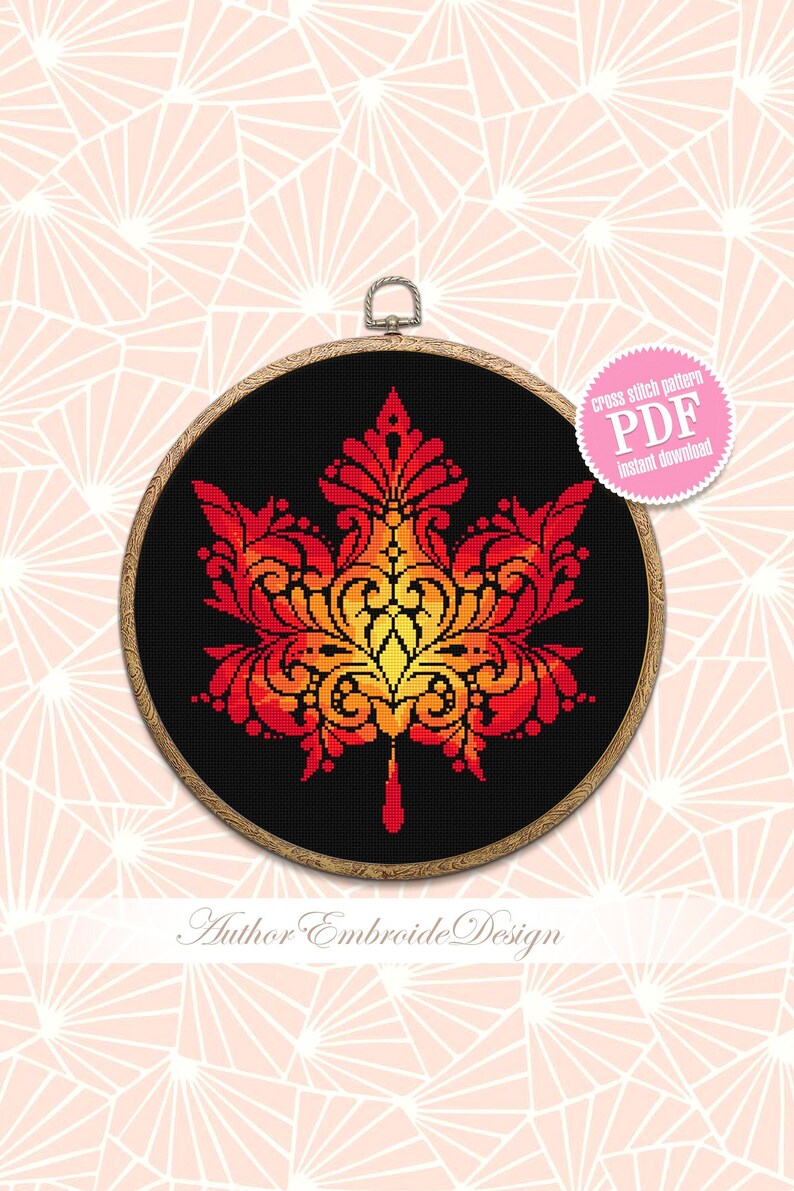 Maple Leaf Mandala Cross Stitch Pattern PDF Download Autumn - Etsy
