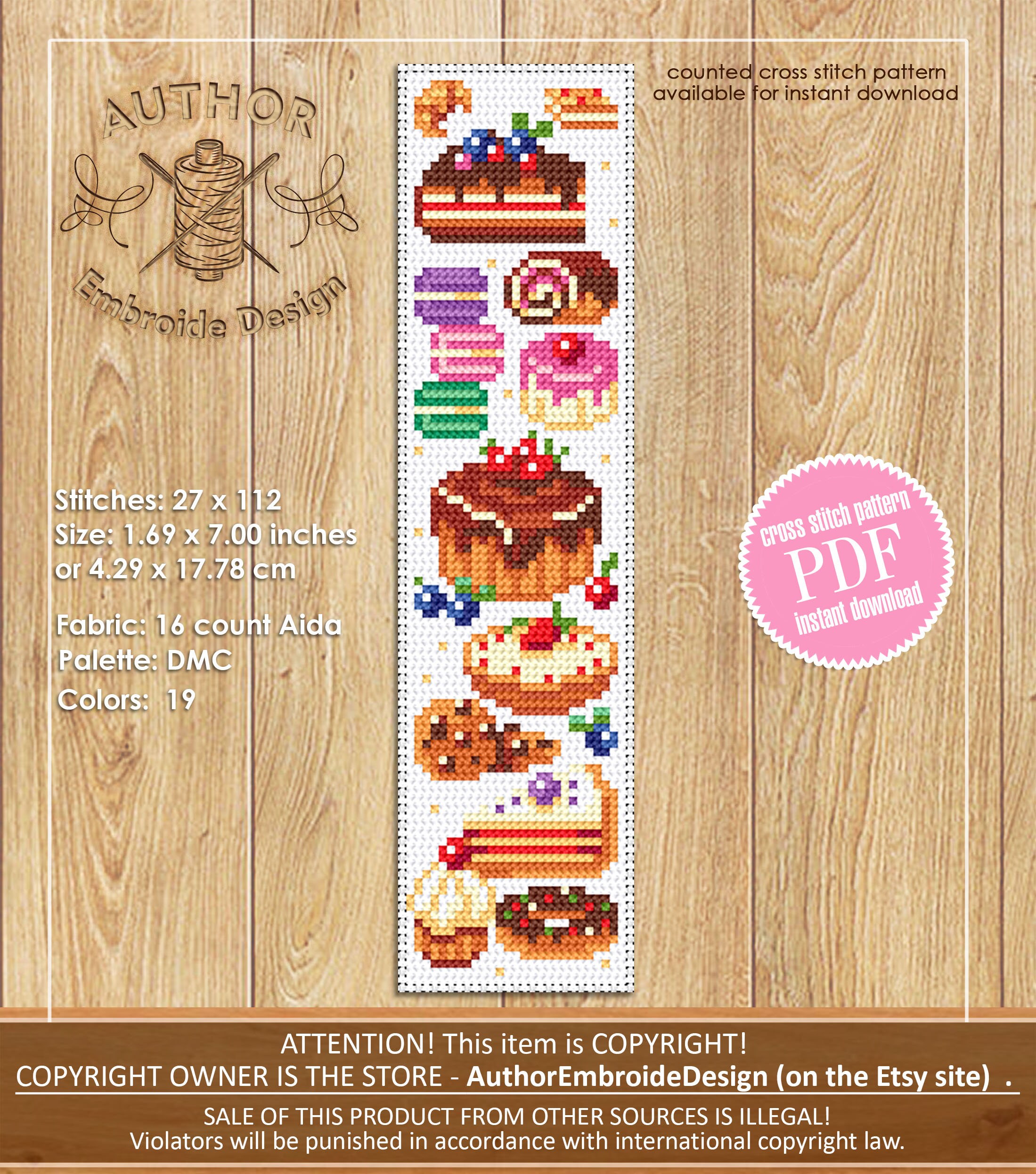 Food Bookmark Set Cross Stitch Pattern PDF Download Fast Food Cross ...
