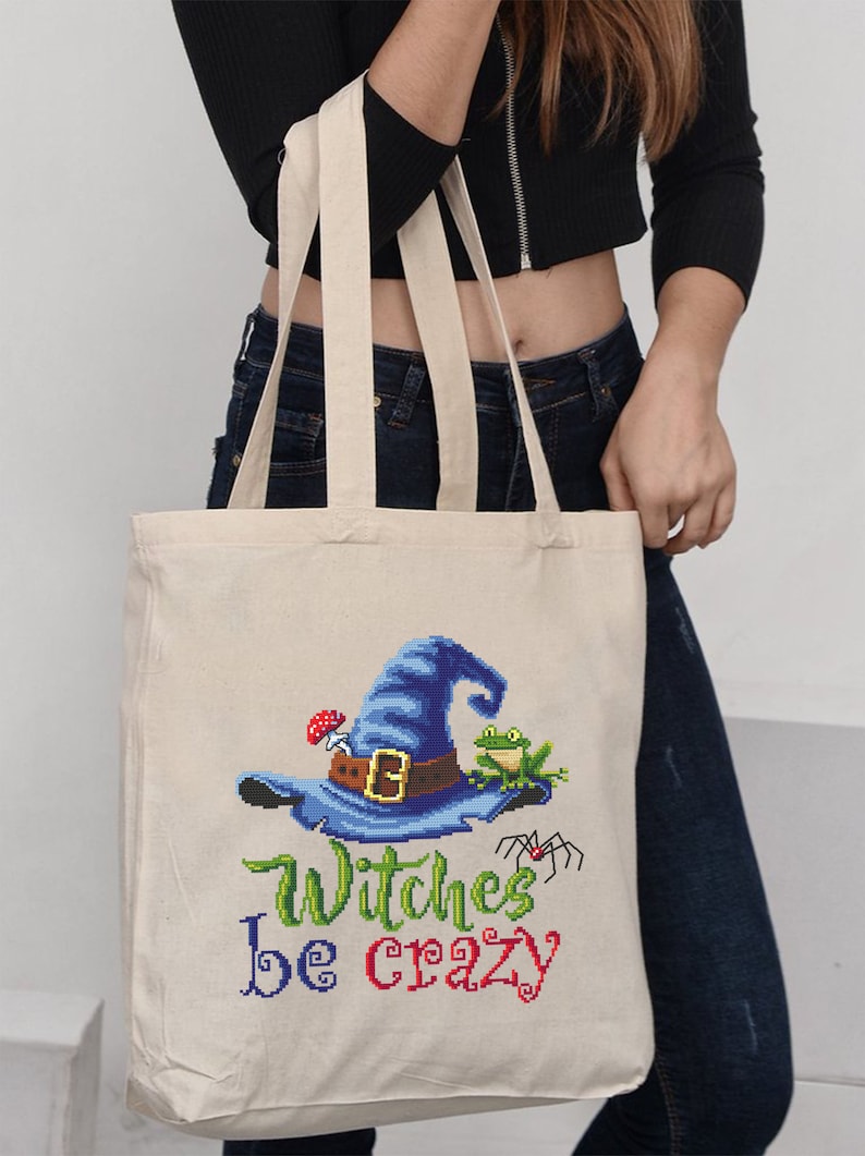 Witches Be Crazy Cross Stitch Pattern Download PDF Halloween - Etsy