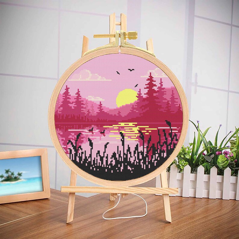 Nature Cross Stitch Pattern Download PDF Lake Landscape Cross - Etsy