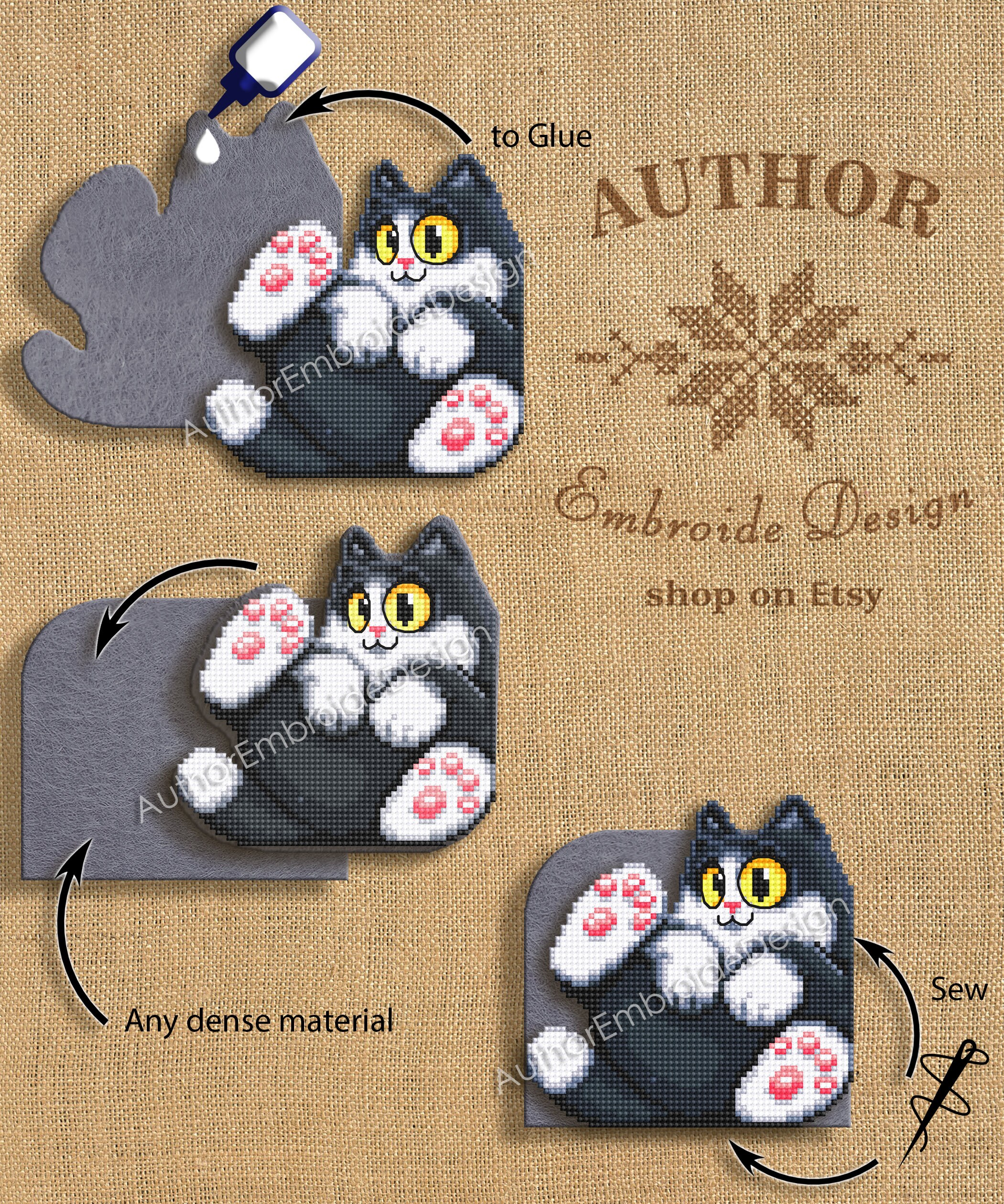 Black Cat Corner Bookmark Cross Stitch Pattern Download PDF Funny Cat ...