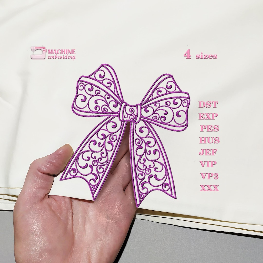 Side Bow Embroidery Design Machine Embroidery Pattern 4 Size Embroidery ...