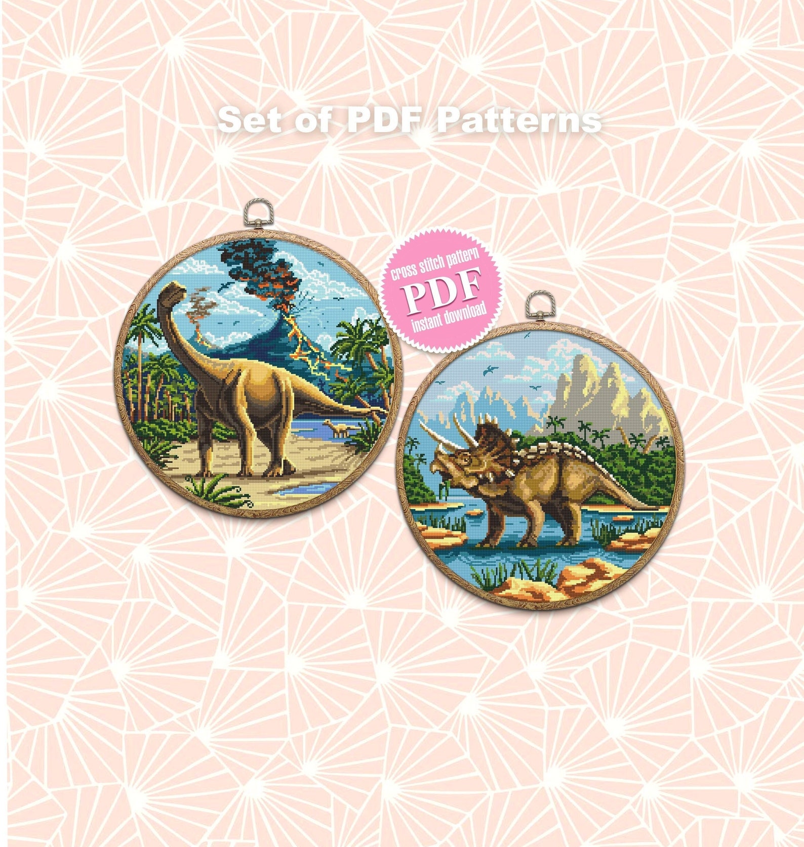 Dinosaur Cross Stitch Pattern Download PDF Ancient Animal - Etsy