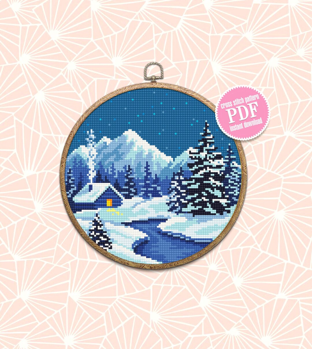 Winter Cross Stitch Pattern Download PDF Mountain Landscape - Etsy