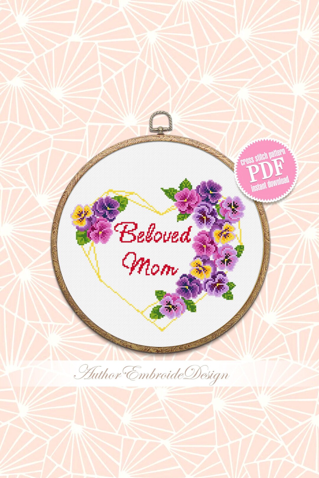 Floral Heart Frame Cross Stitch Pattern PDF Download Beloved - Etsy