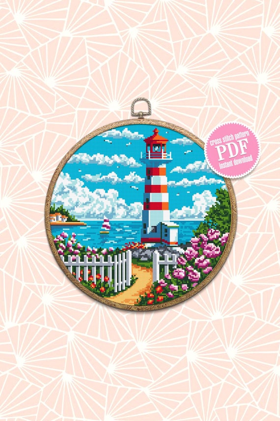 Lighthouse Cross Stitch Pattern Download PDF Nature Landscape - Etsy