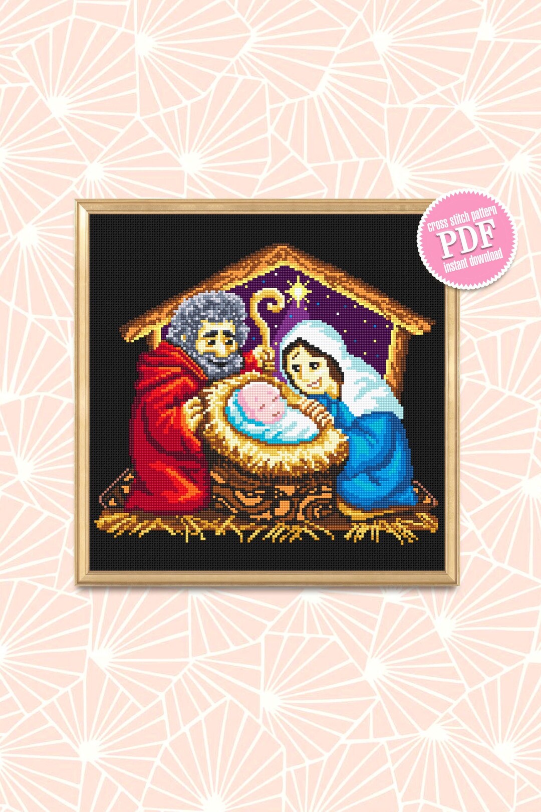 Nativity Scene Cross Stitch Pattern Download PDF O Holy Night - Etsy