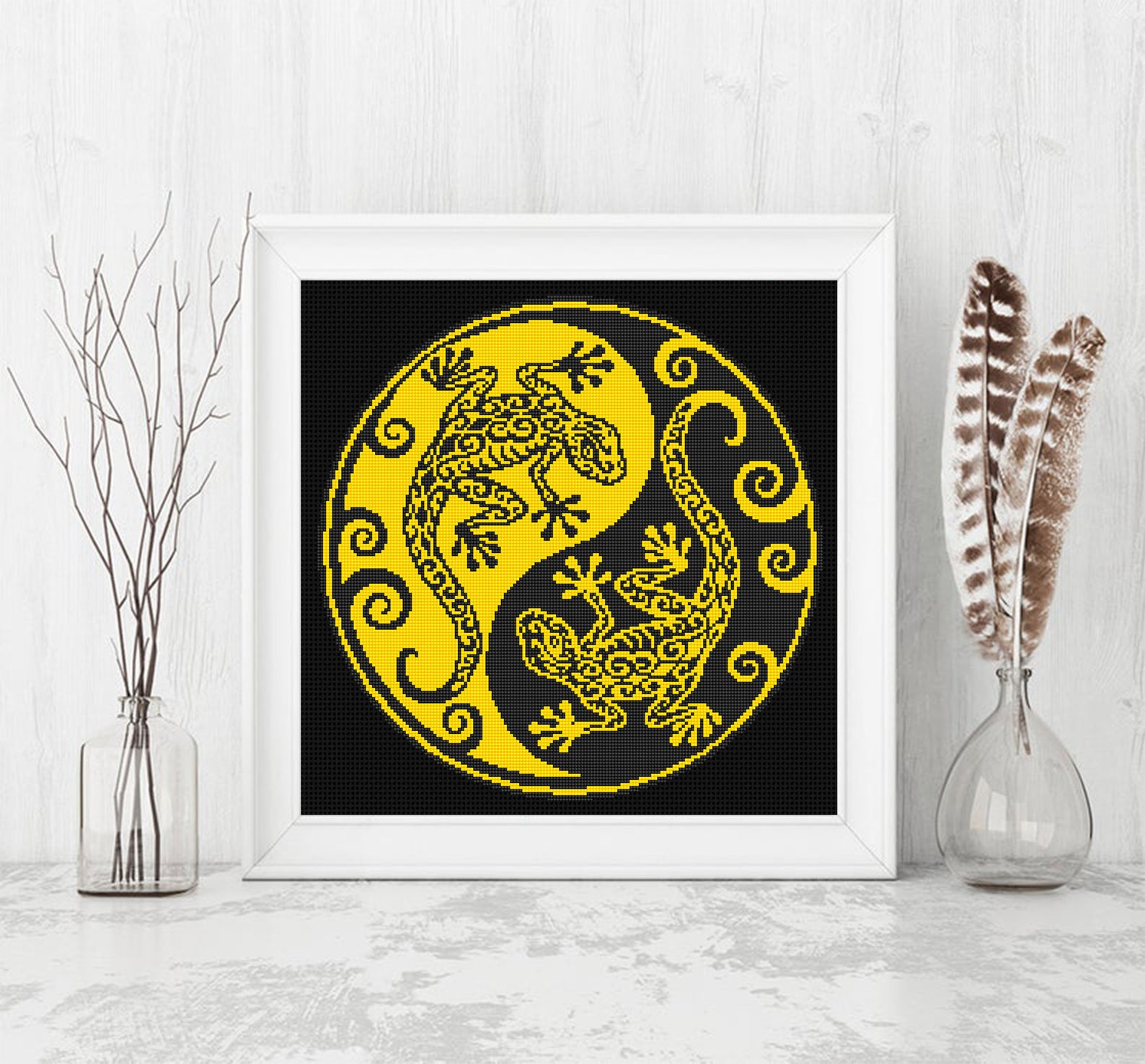 Lizard Yin Yang Cross Stitch Pattern Download PDF Salamander - Etsy