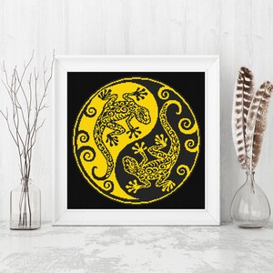 Lizard Yin Yang Cross Stitch Pattern Download PDF Salamander Mandala ...