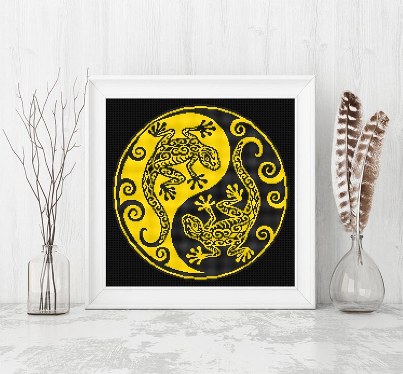 Lizard Yin Yang Cross Stitch Pattern Download PDF Salamander - Etsy