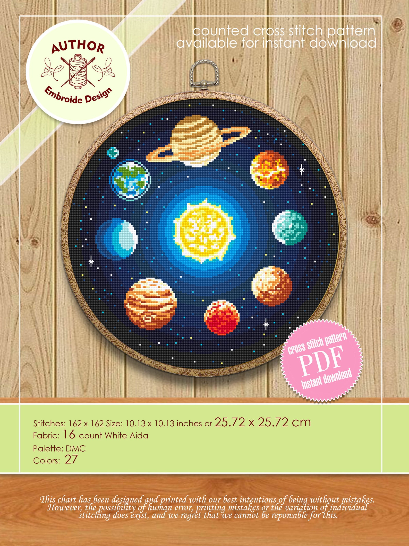Solar System Cross Stitch Pattern Download PDF Planets Cross - Etsy