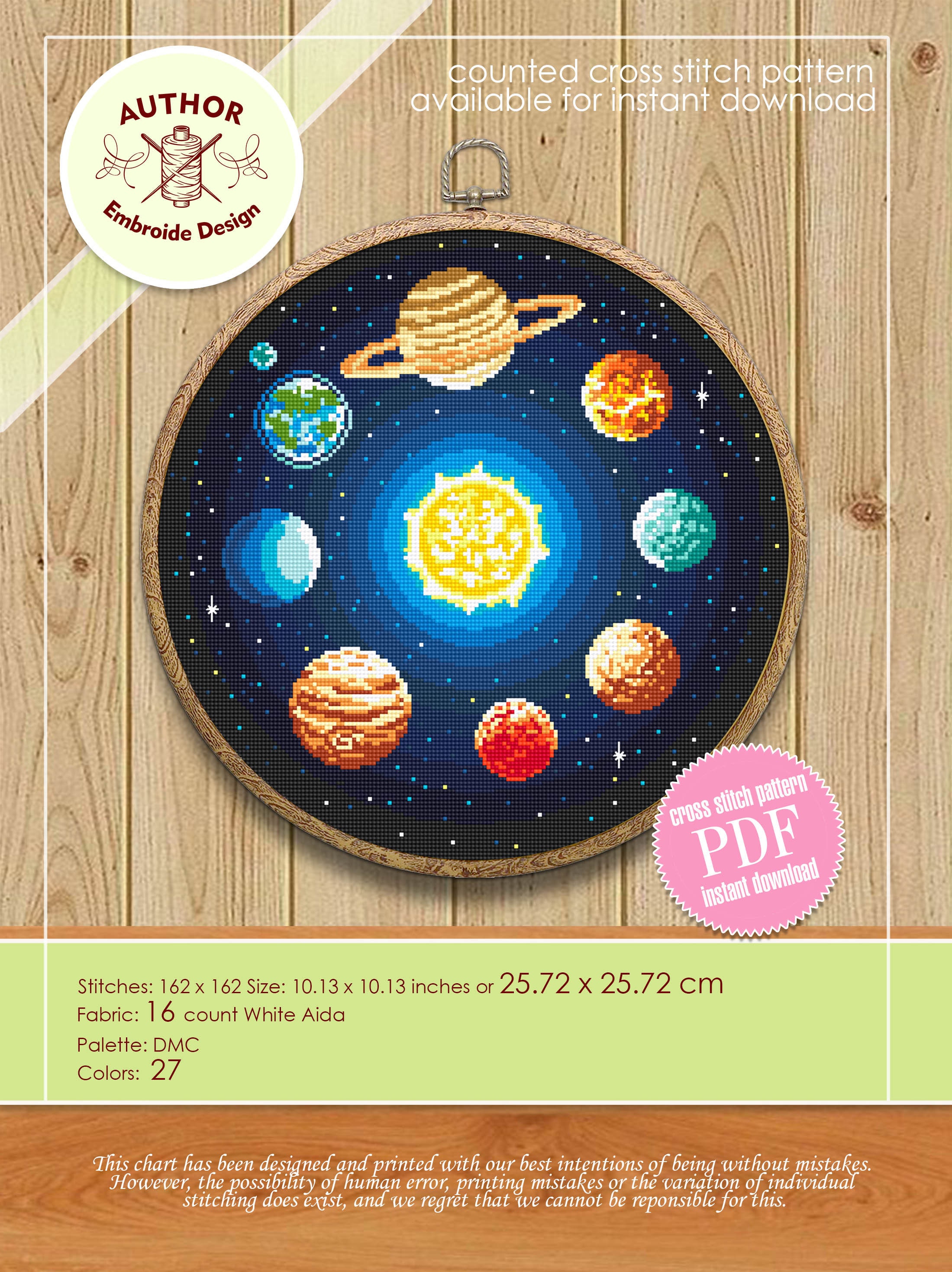 Solar System Cross Stitch Pattern Download PDF Planets Cross - Etsy