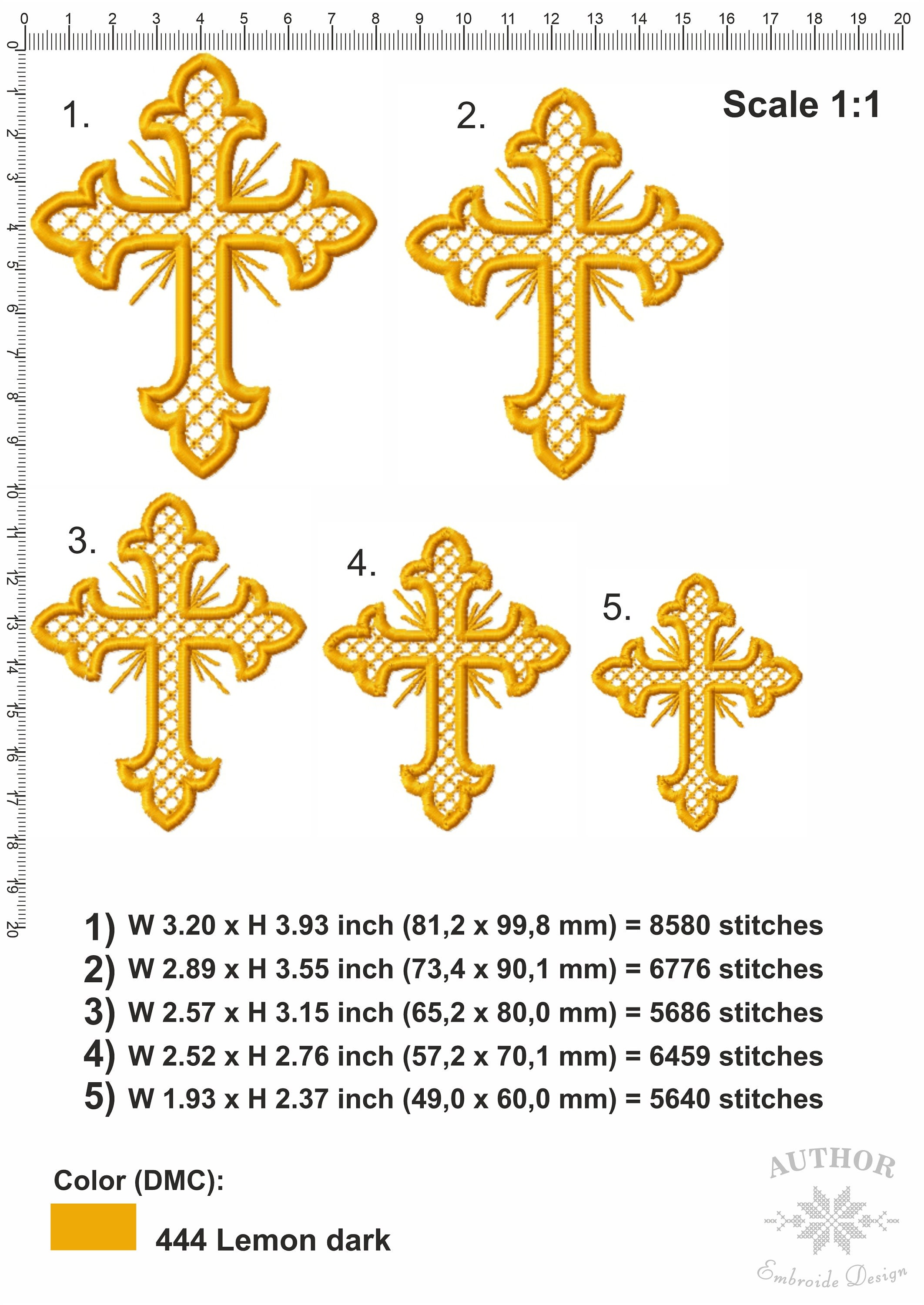 Religious Cross Embroidery Design Machine Embroidery Pattern 5 Sizes ...
