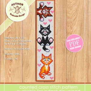 Bookmark Set Cat Cross Stitch Pattern Download PDF Cat Bookmark Cross ...
