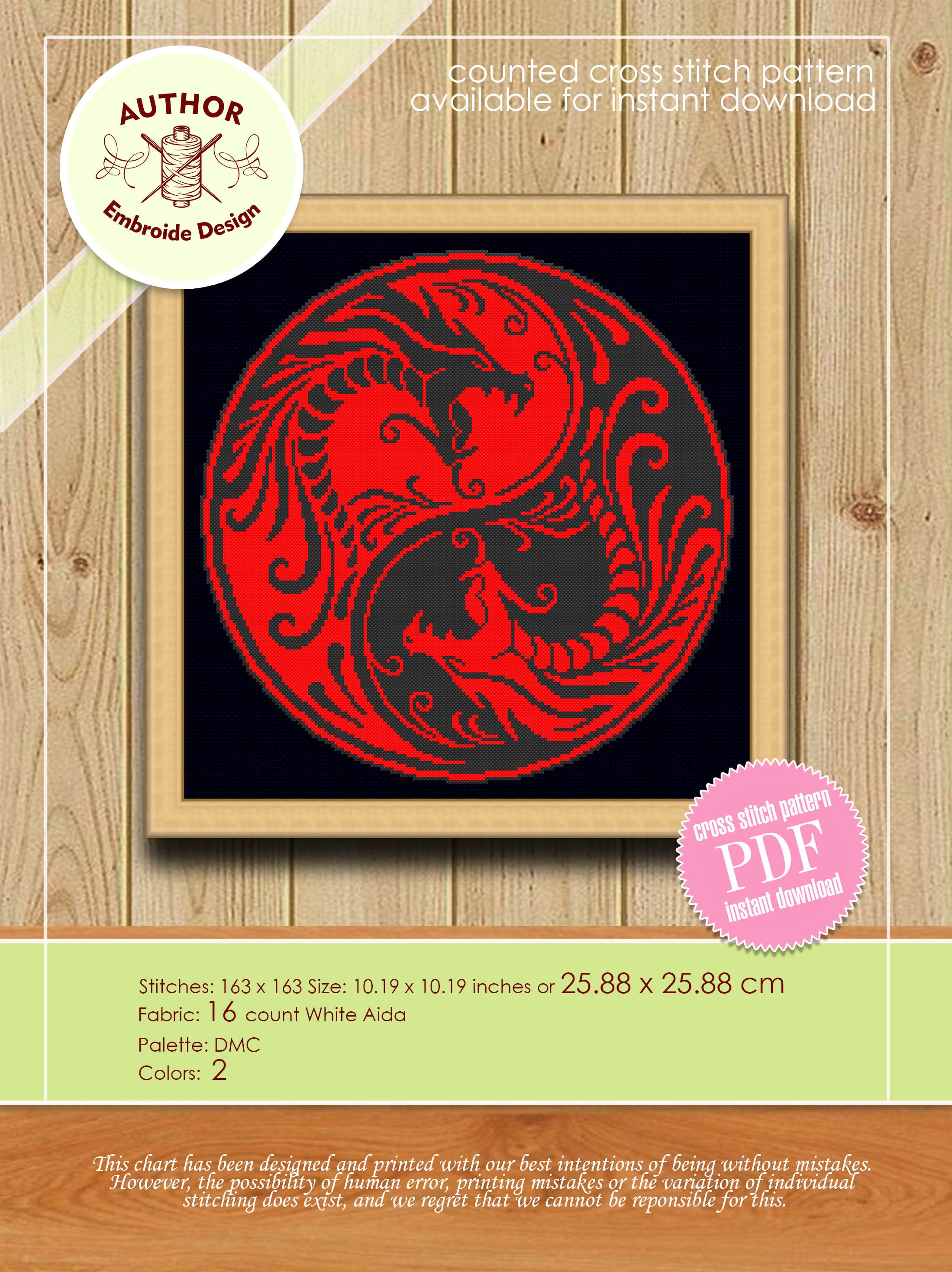 Dragons Yin Yang Cross Stitch Pattern Download PDF Dragons Mandala ...