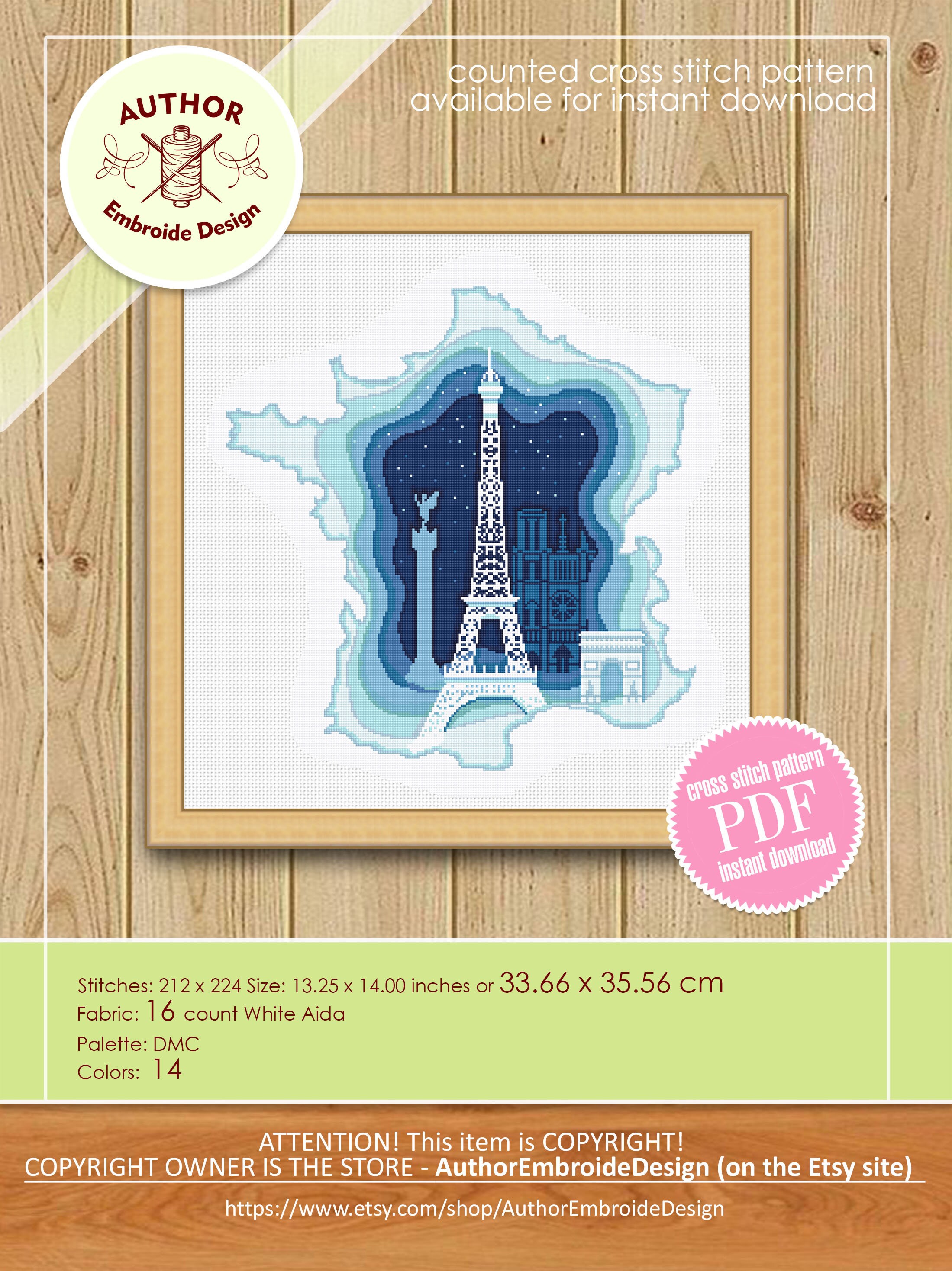France Map Cross Stitch Pattern PDF Download Eiffel Tower Cross Stitch ...