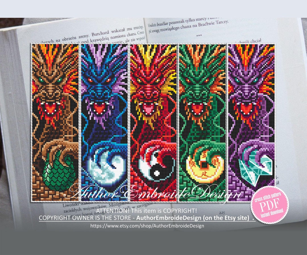 Dragon Bookmark Set Cross Stitch Pattern PDF Download Fantasy Dragon ...