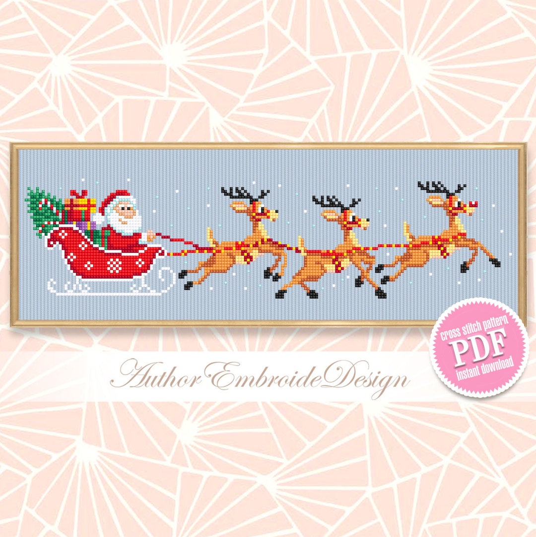 Christmas Santa Sleigh and Reindeer Cross Stitch Pattern PDF Download ...
