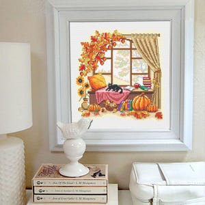 Autumn Window Cross Stitch Pattern PDF Download Fall Cross Stitch Chart ...