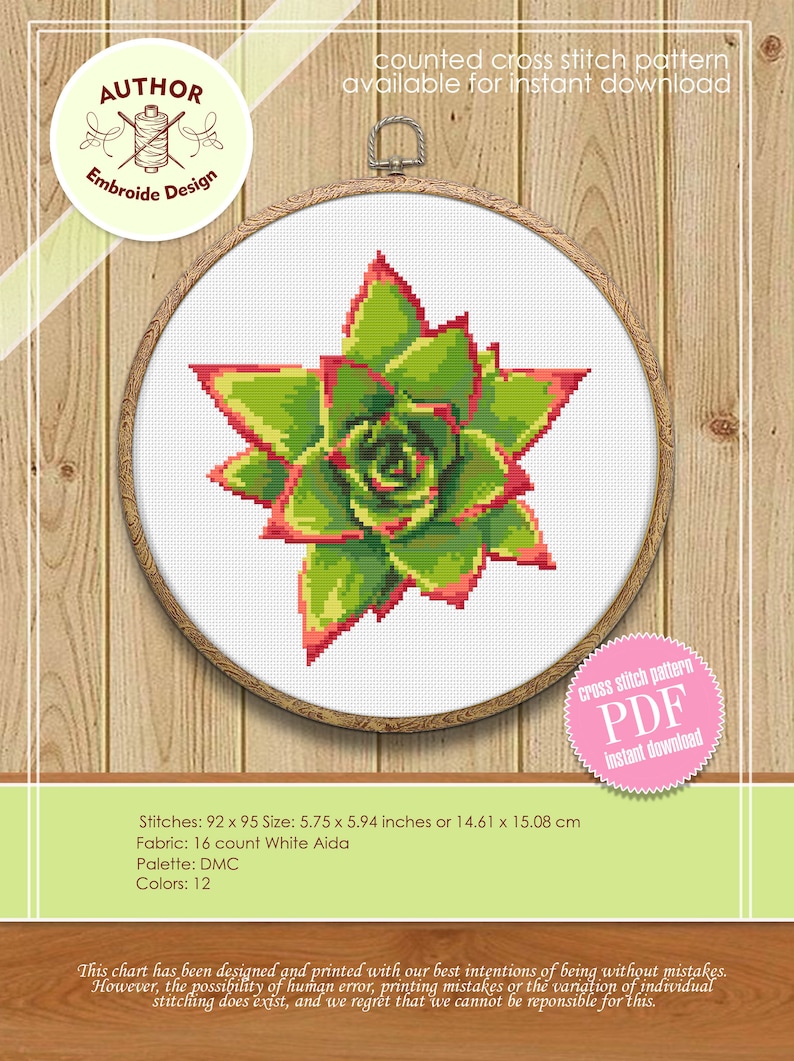 Succulent Plant Cross Stitch Pattern Download PDF, Awesome Floral Cross ...