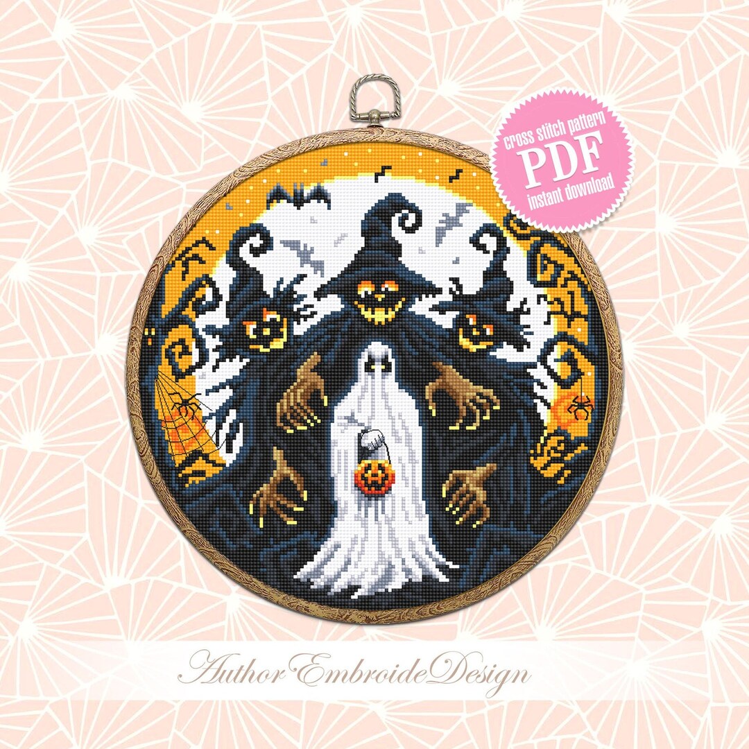 Scary Halloween Cross Stitch Pattern PDF Download Spooky Ghost - Etsy