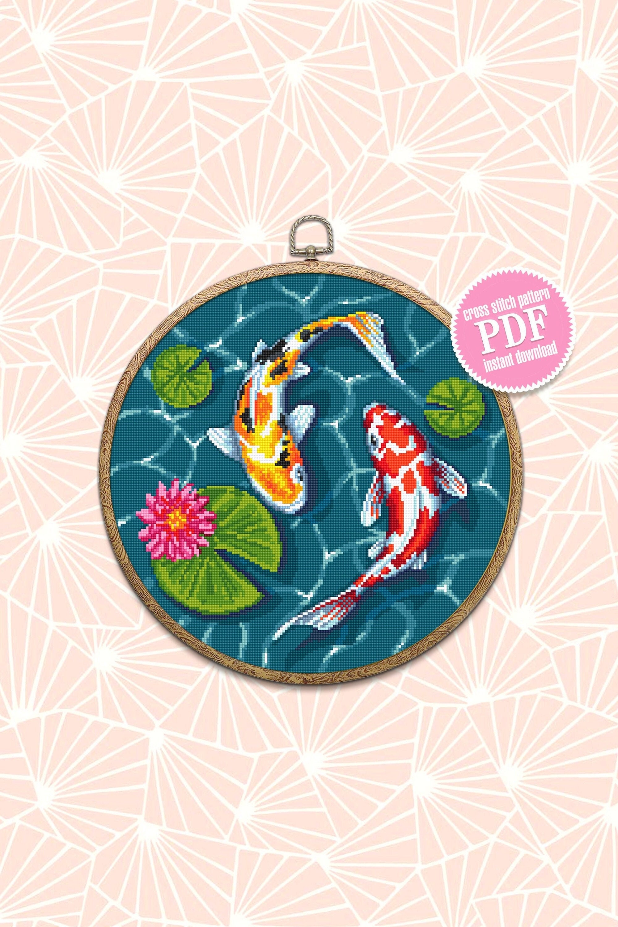 Koi Pond Cross Stitch Pattern Download PDF Koi Fish Cross - Etsy