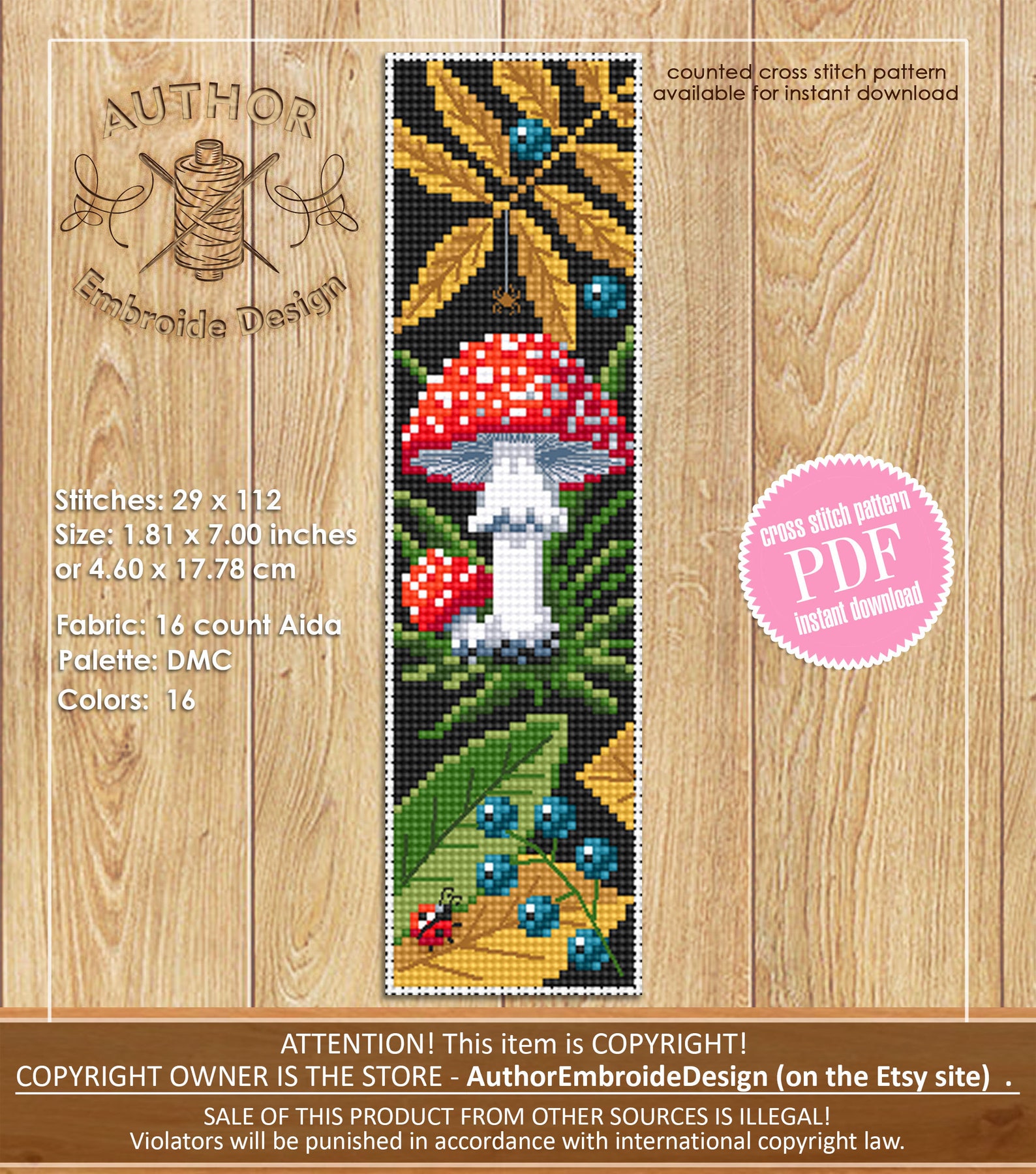 Mushroom Bookmark Set Cross Stitch Pattern PDF Download Magic Mushroom ...