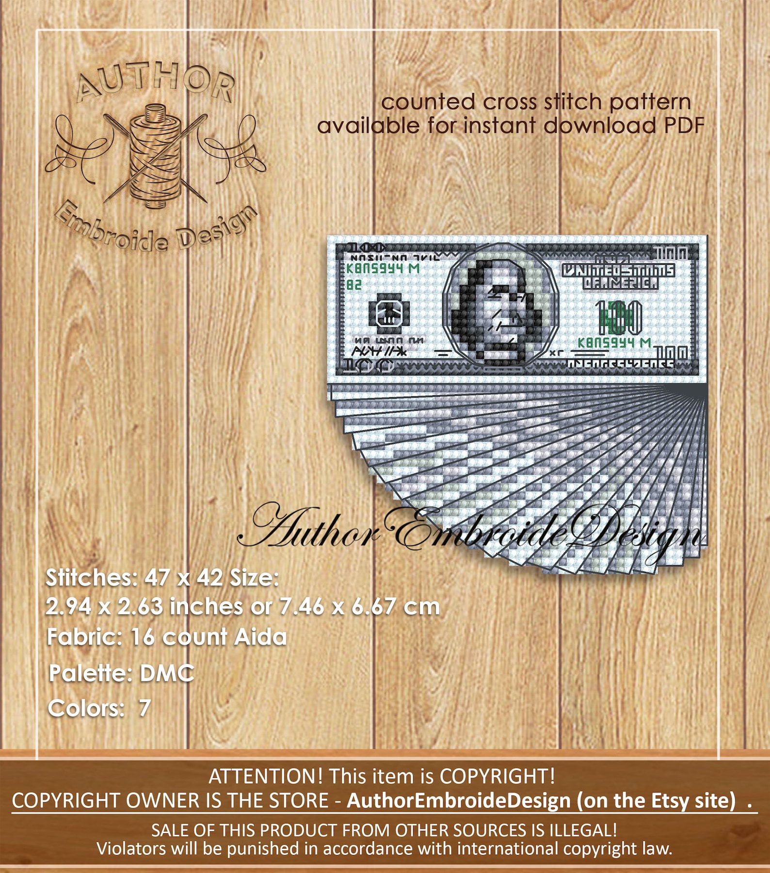 Dollar Corner Bookmark Cross Stitch Pattern PDF Download Stack of Money ...