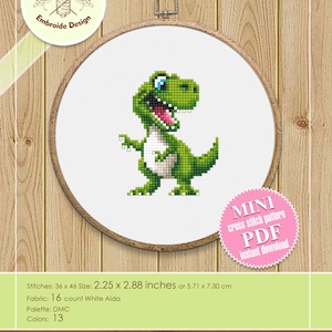 Dinosaur Cross Stitch Pattern PDF Download Set of 4 Small T Rex Cross ...