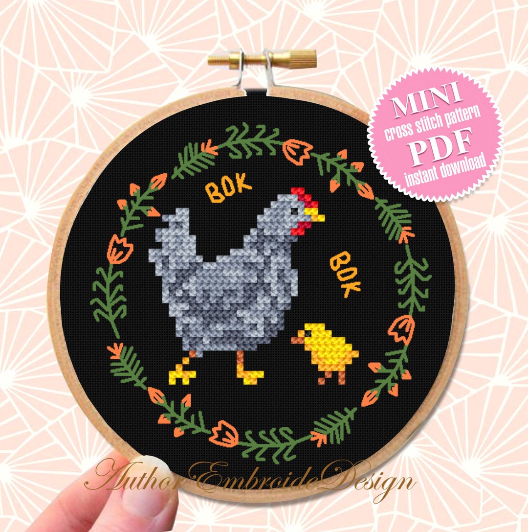 Floral Chicken Cross Stitch Pattern PDF Download Hen and Chick Cross ...