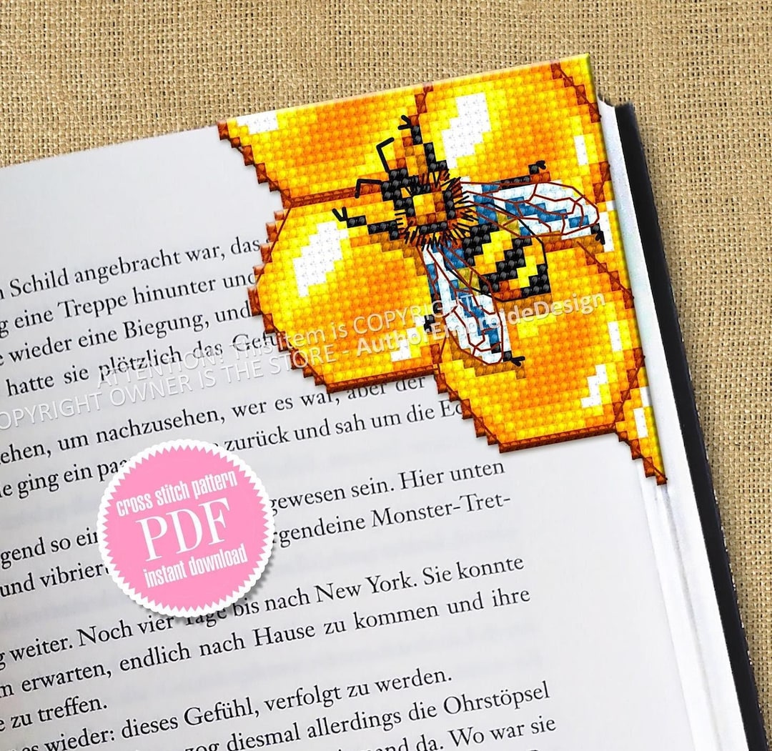 Honeycomb Corner Bookmark Cross Stitch Pattern PDF Download Honey Bee ...