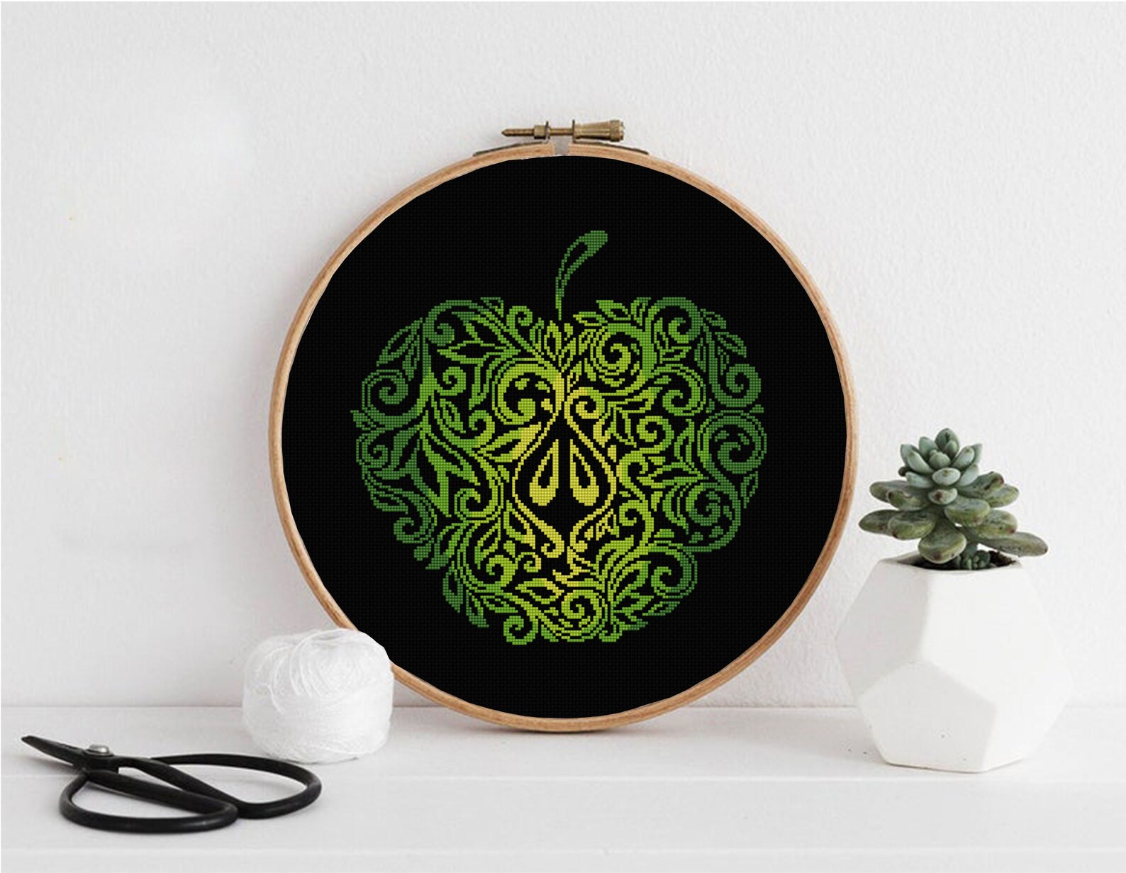 Green Apple Mandala Cross Stitch Pattern PDF Download Fruit Cross ...