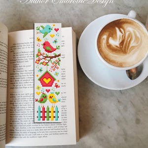Spring Bookmark Cross Stitch Pattern PDF Download Romantic Love Birds ...