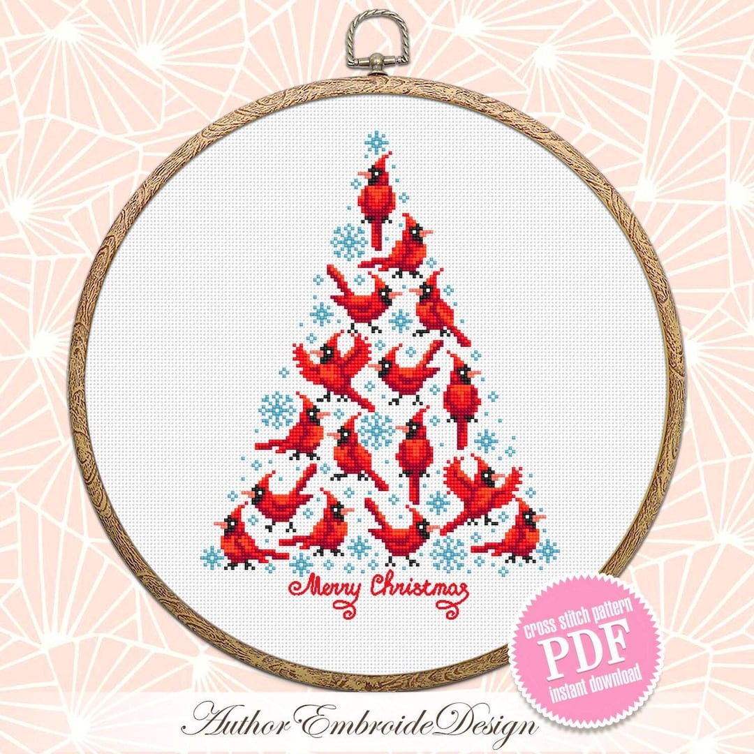 Christmas Tree Cardinal Cross Stitch Pattern PDF Download Red Bird ...