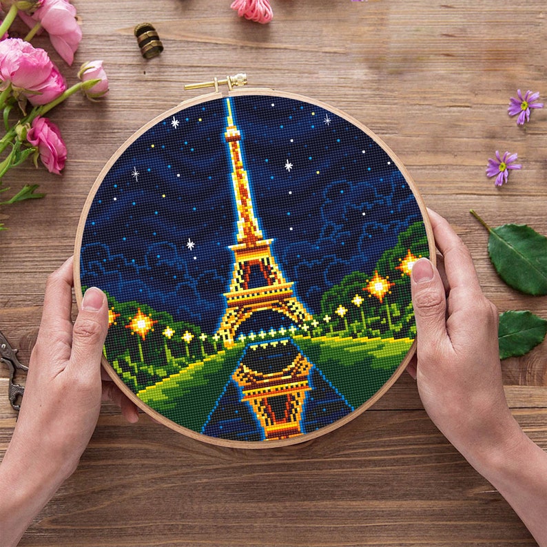 Eiffel Tower Cross Stitch Pattern PDF Download Night France - Etsy