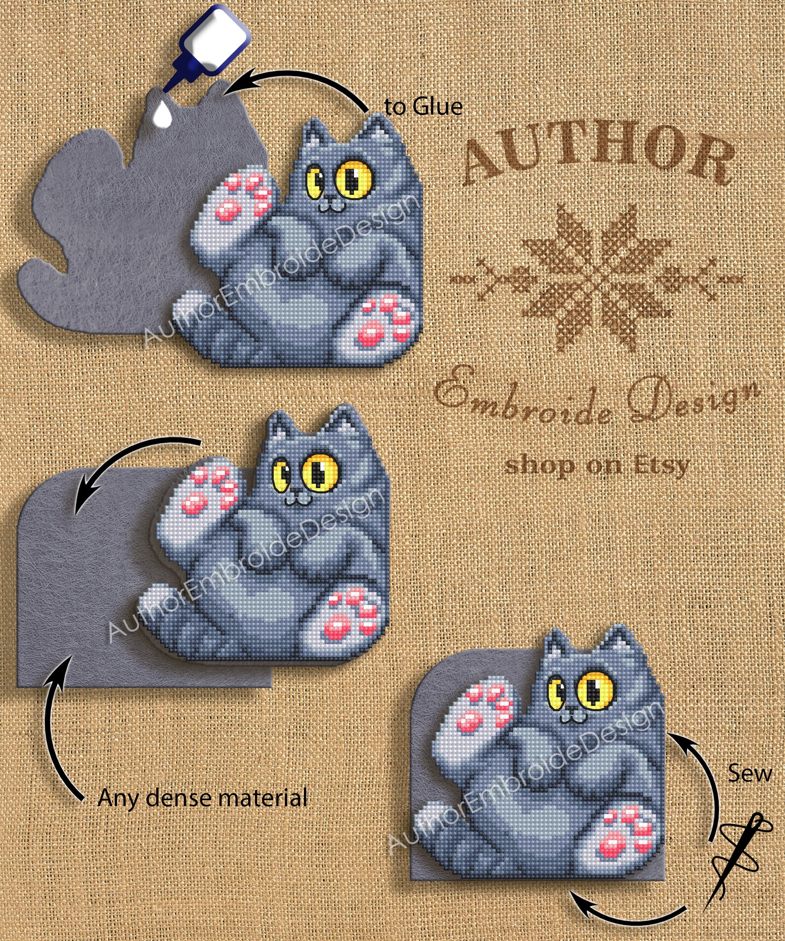 Gray Cat Corner Bookmark Cross Stitch Pattern Download PDF Cat Cross ...