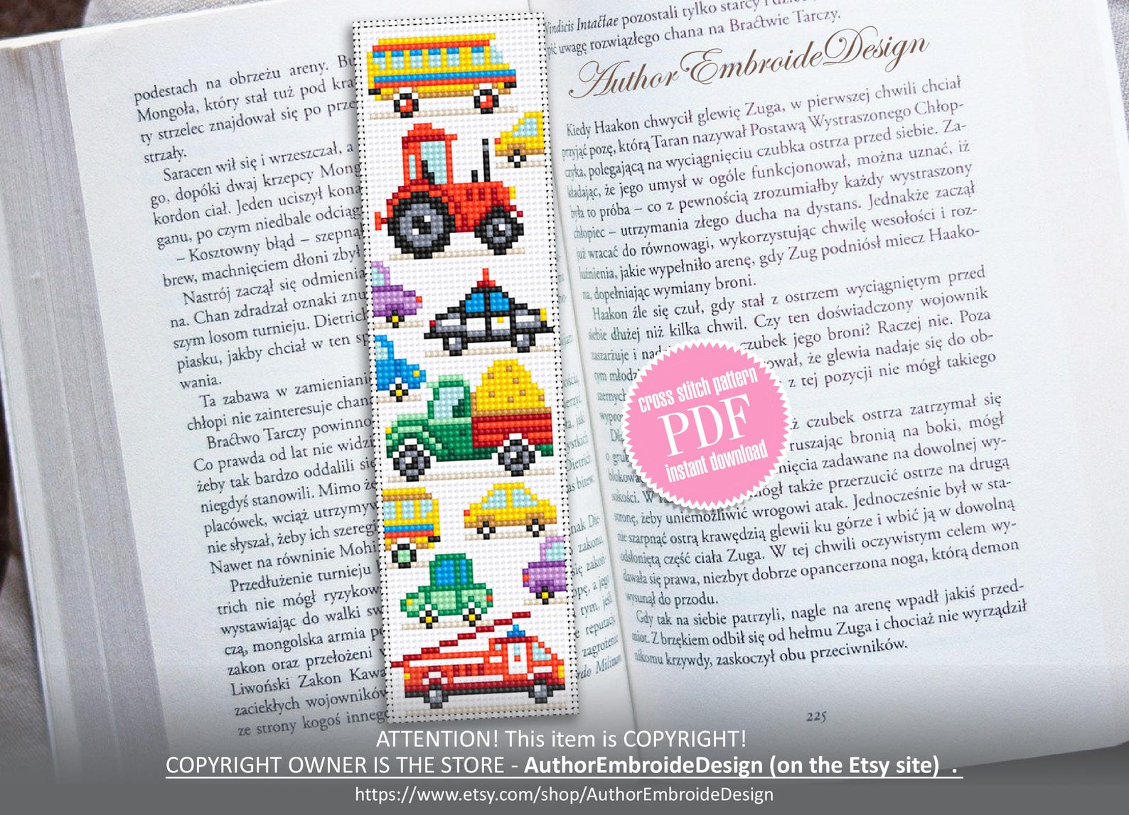 Vehicle Bookmark Cross Stitch Pattern PDF Instant Download Mini Cars ...