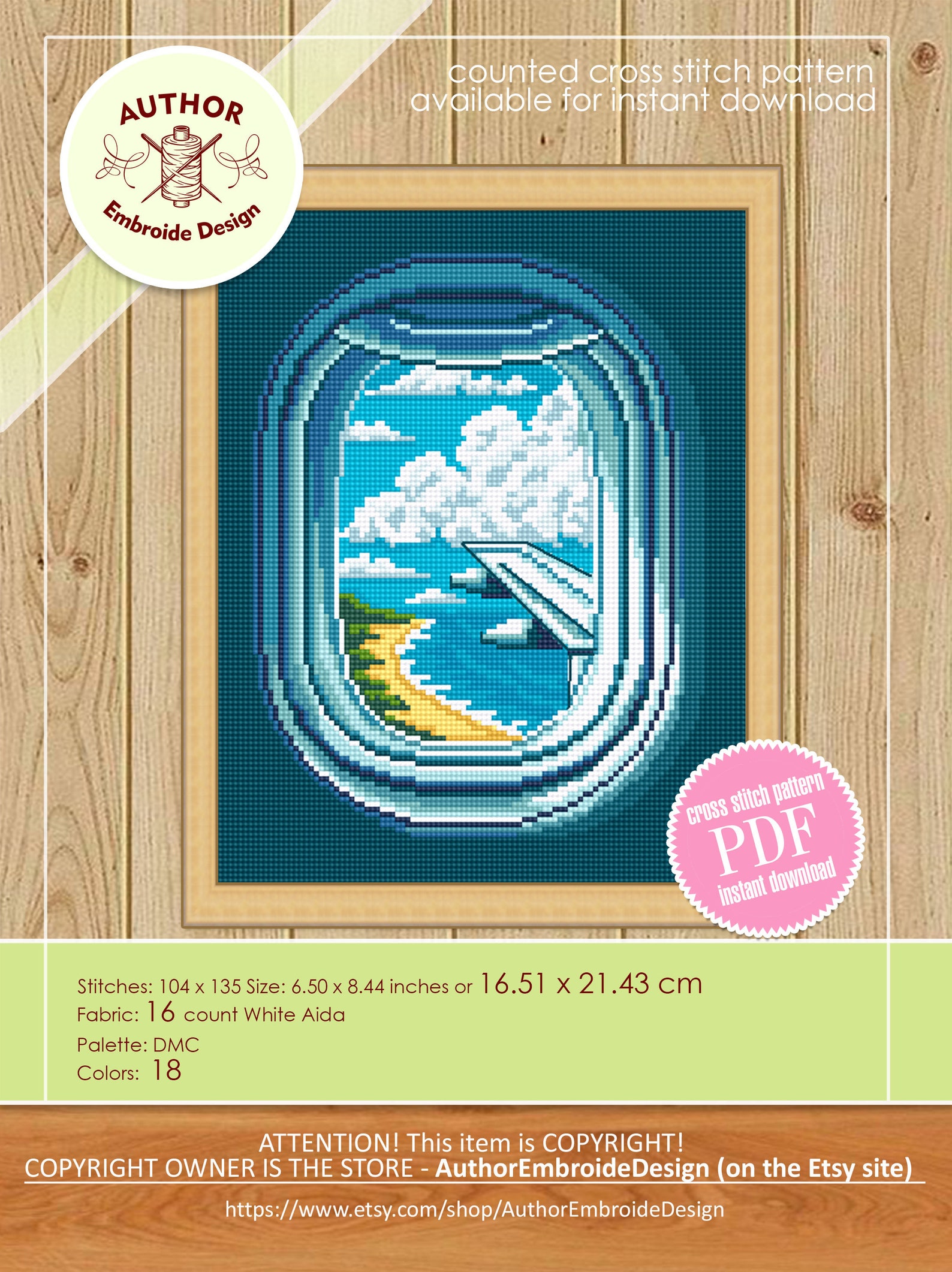 Airplane Window Cross Stitch Pattern Download PDF Summer Sea - Etsy