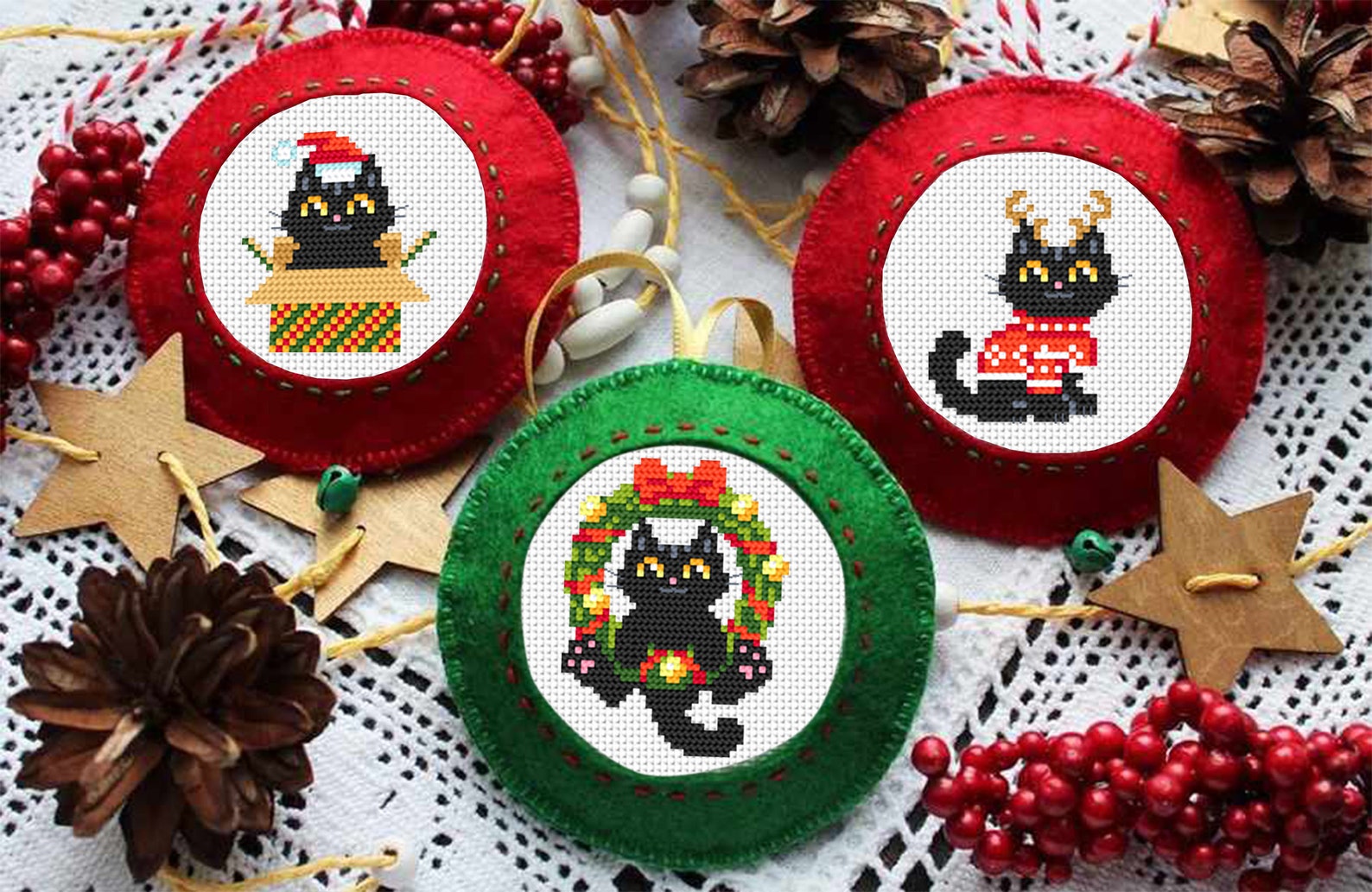 Set Christmas Cats Cross Stitch Pattern Download PDF Cute - Etsy
