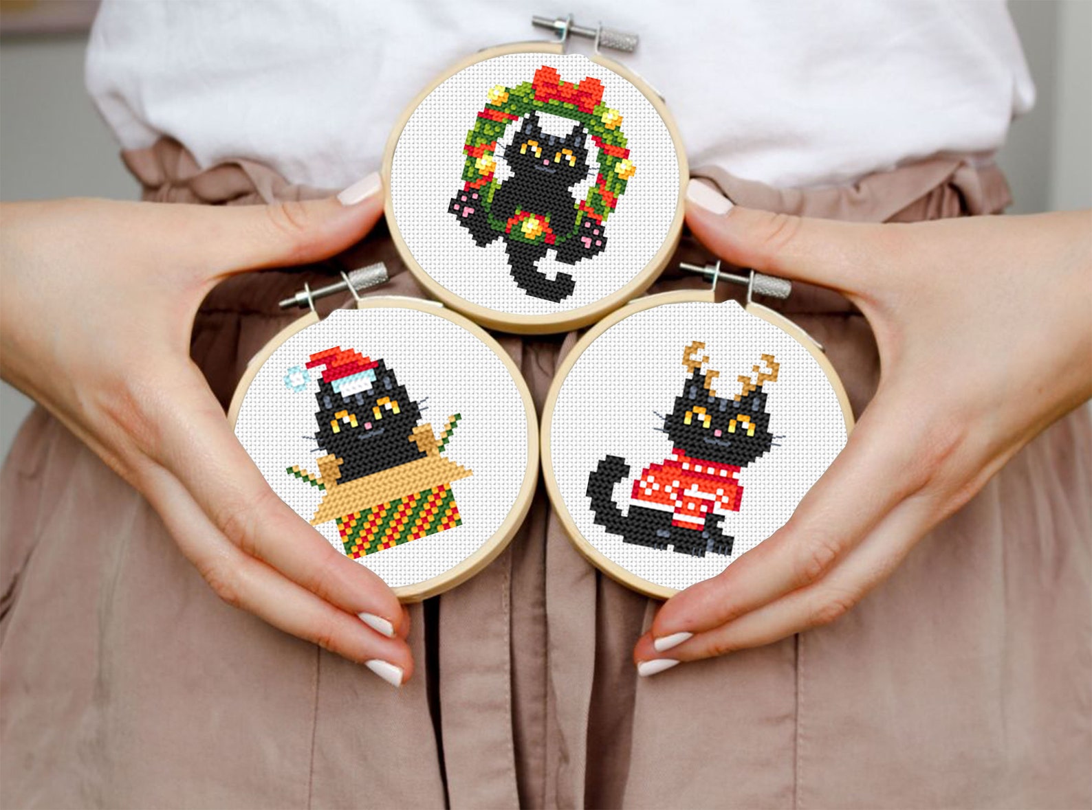 Set Christmas Cats Cross Stitch Pattern Download PDF Cute - Etsy