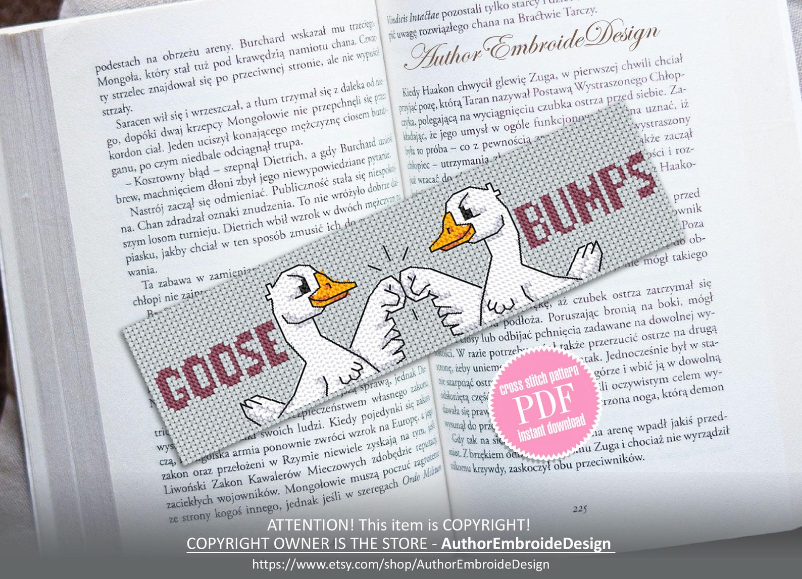 Goose Bumps Bookmark Cross Stitch Pattern PDF Download Silly Goose ...