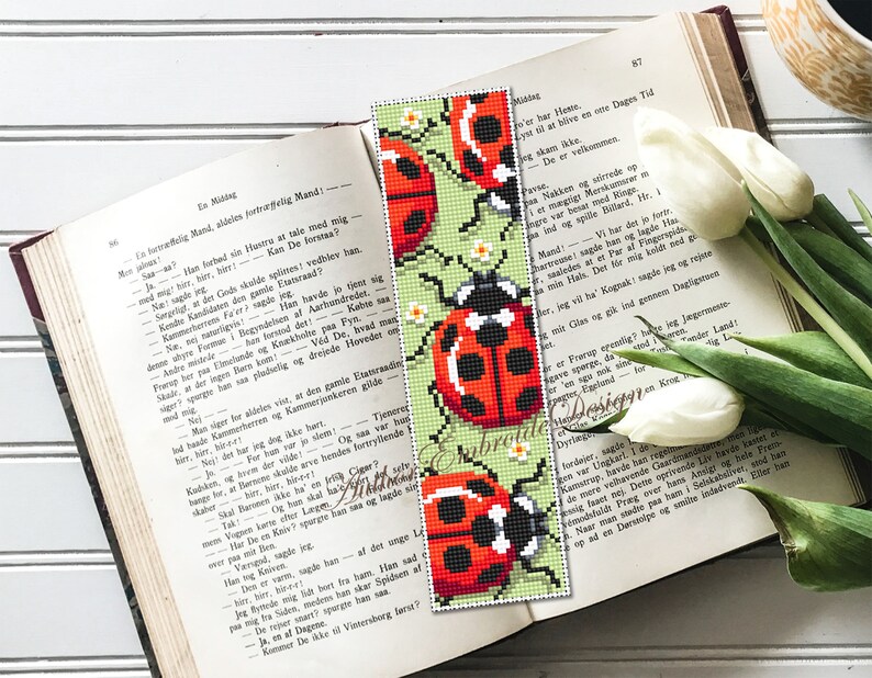 Ladybug Bookmark Cross Stitch Pattern PDF Download Red Bug Cross Stitch ...