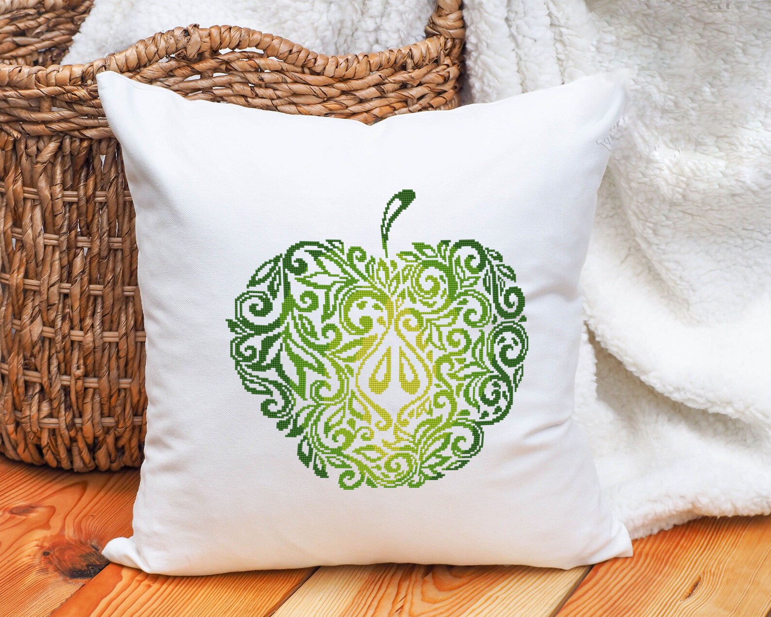 Green Apple Mandala Cross Stitch Pattern PDF Download Fruit Cross ...